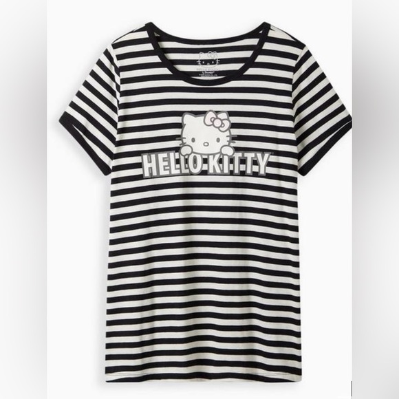 torrid | Tops | Torrid Classic Ringer Tee Hello Kitty Strip Black White ...